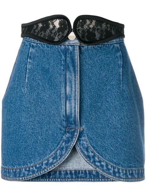 Christopher Kane Lace Crotch Denim Mini Skirt Blue Mini Skirts