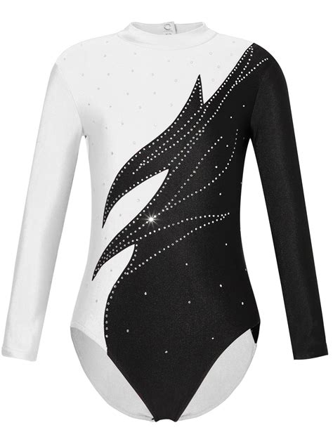 Iefiel Girls Long Sleeve Stand Collar Gymnastic Dance Leotard Shiny
