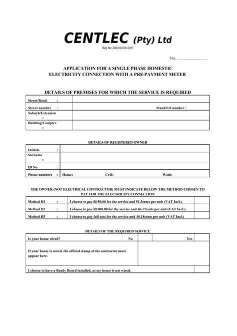 Application Form For A Domestic Pre Payment Electricity Coâ ¦ Centlec