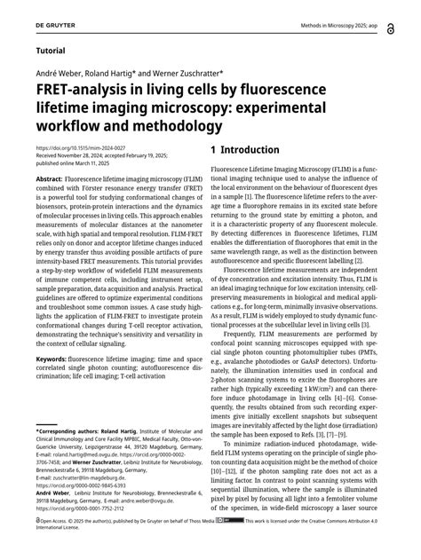 Pdf Fret Analysis In Living Cells By Fluorescence Lifetime Imaging