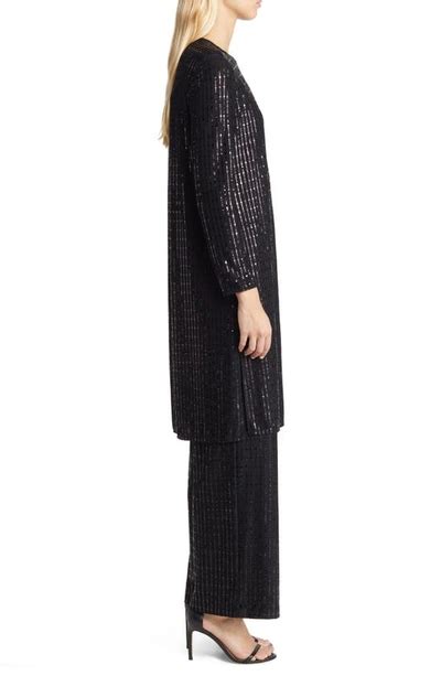 Anne Klein Linear Sequin Duster In Black Modesens