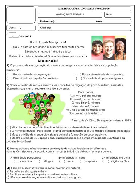 Avaliacao De Historia Pdf Brasileiros Brasil Artofit