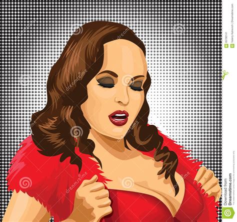 Pop Art Woman Portrait Pin Up Hand Drawn Vector Illustration