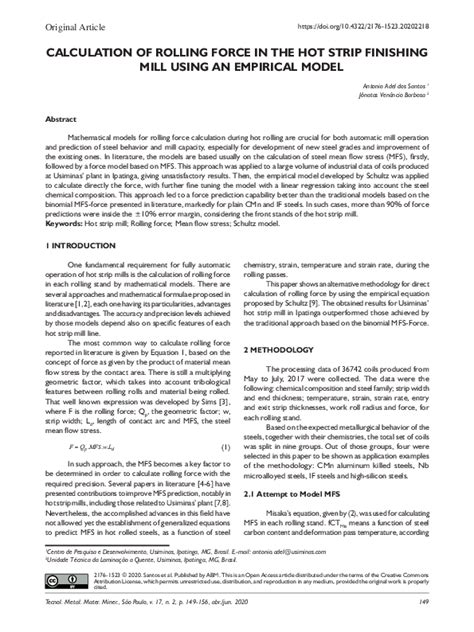 Pdf Calculation Of Rolling Force In The Hot Strip Finishing Mill