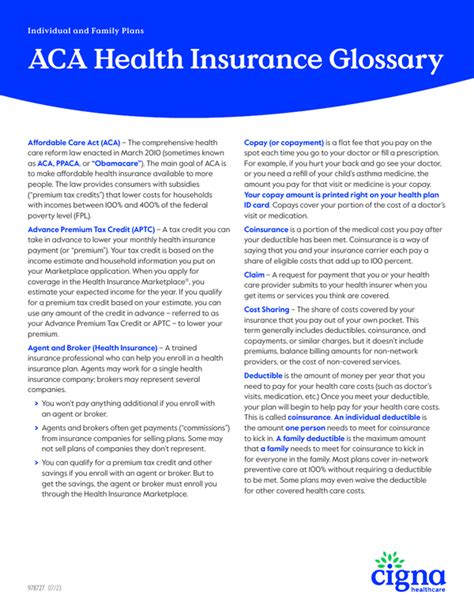 Cigna Healthcare Health Insurance Glossary Customer Flyer
