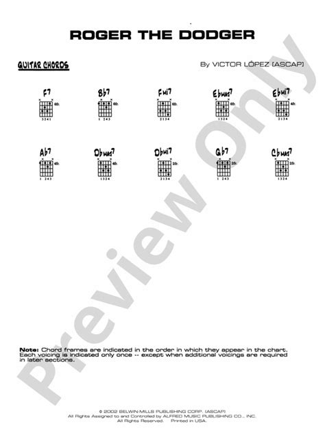 Roger The Dodger Guitar Chords Guitar Chords Part Digital Sheet Music Download