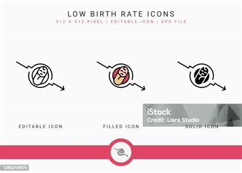저출산 아이콘은 솔리드 아이콘 라인 스타일로 벡터 일러스트레이션을 설정합니다 출산율 인구 개념 개념에 대한 스톡 벡터 아트 및 기타 이미지 Istock