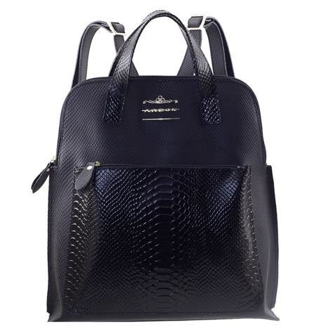 Mochila Feminina De Couro Leg Timo Preto Fosco Verniz Preto