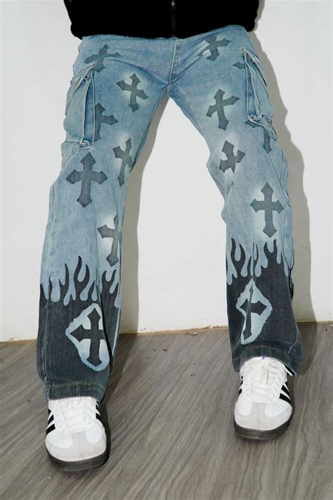 Cross Print Baggy Jeans Mizo Jersey Home