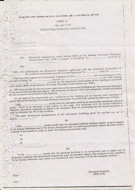 Housing Society Maharashtra Format For Structural Audit Certificate