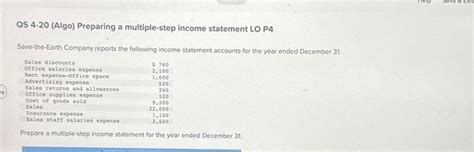 Solved QS Algo Preparing A Multiple Step Income Chegg