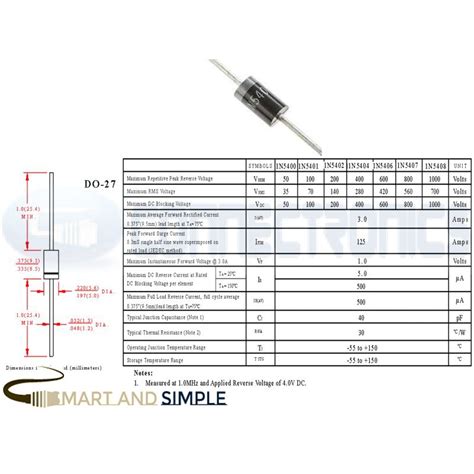 Rectifier Diode 1n5408 1n5404 1n5401 Standard Diode Axial Do 27 Shopee Malaysia