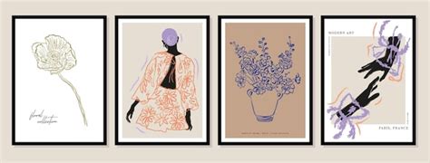 식물 인쇄용 포스터의 벡터 일러스트 레이 션 세트 프리미엄 벡터