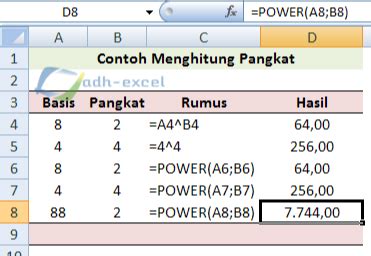Cara Menghitung Akar Dan Pangkat Dengan Menggunakan Rumus Dalam Excel Adh Excel Com Tutorial