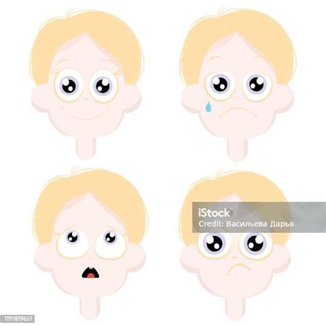 다른 감정 문자의 집합입니다 다양한 얼굴 표정이모티콘 만화 스타일의 벡터 일러스트레이션 귀여운에 대한 스톡 벡터 아트 및 기타