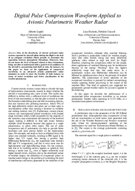 Pdf Digital Pulse Compression Waveform Applied To Avionic Polarimetric Weather Radar