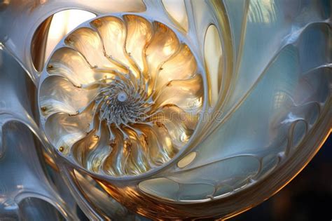 Close Up Of A Spiral Shell In A Glass Vase Nautilus Shell Closeup Of
