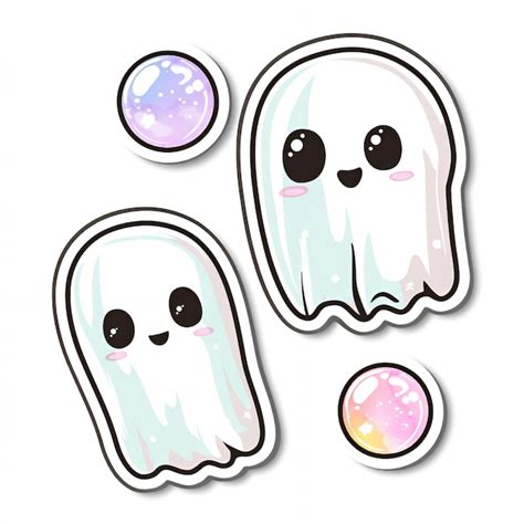 Cute Ghost Stickers With Pastel Rainbow Orbs Premium Ai Generated Image