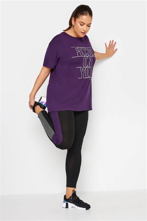 Yours Active Plus Size Black And Purple Side Stripe Leggings Yours Clothing