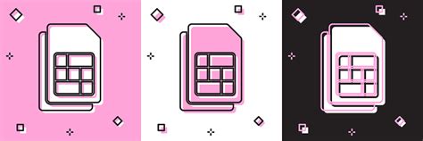 분홍색과 흰색 검은 색 배경에 격리 된 심 카드 아이콘을 설정합니다 휴대 전화 Sim 카드 칩 모바일 통신 기술 기호 벡터 개인