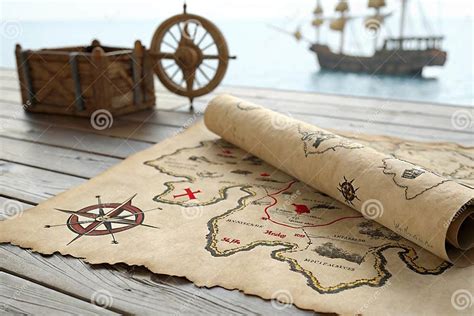 Pirates Treasure Map Scroll 3d Illustration Pirates Treasure Map