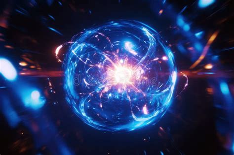 Vibrant Energy Sphere Pulsating With Blue And Orange Light In A Dark Abstract Space Stock