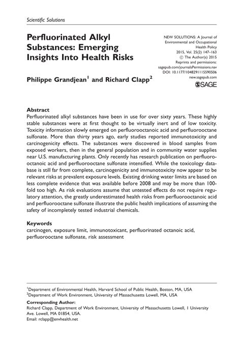 Pdf Perfluorinated Alkyl Substances Emerging Insights Into Health Risks