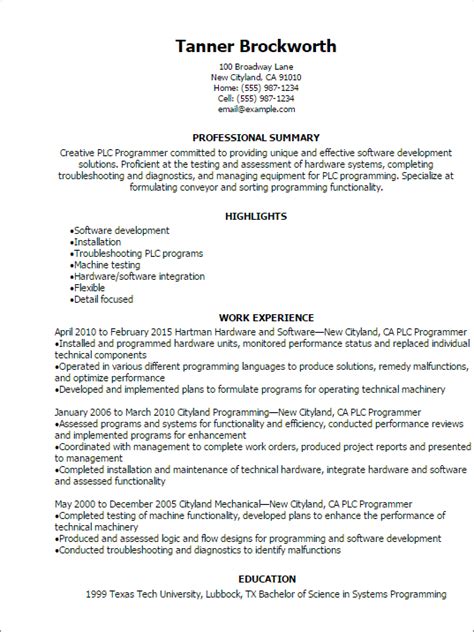 Professional Plc Programmer Resume Templates To Showcase Your Talent