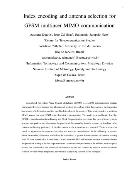 Pdf Index Encoding And Antenna Selection For Gpsm Multiuser Mimo Communication