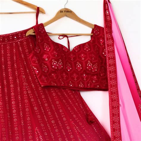 Shadding Pink Color Sequence And Thread Work Designer Wedding Lehenga Ch