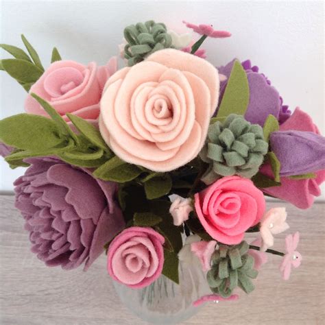 Roses And Peonies Felt Flowers Patterns Felt Bouquet Felt Flowers