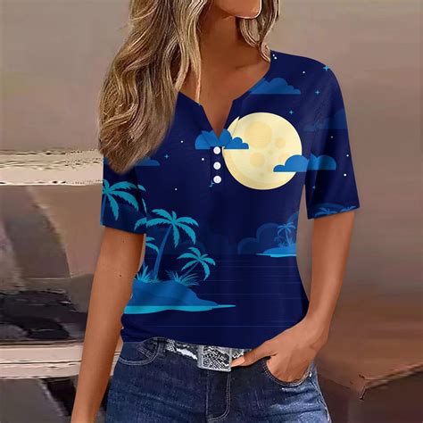 Purjkpu Summer Shirts For Women Beach Floral Print Tops Hawaiian Short