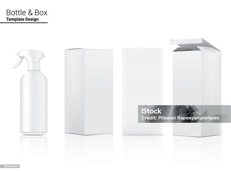 광택 스프레이 병 모의 현실적인 화장품 및 화이트 스킨 케어 및 노화 주름 방지 상품에 대 한 3 차원 상자 화이트 배경 그림에 건강 관리 및 의료 3가지 개체에 대한 스톡