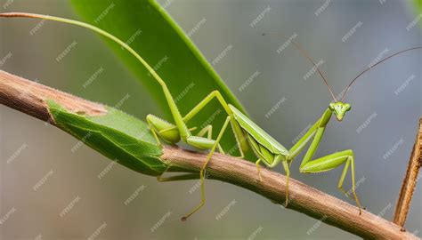 Premium Photo A Praying Mantis On A Twig With A Long Neck