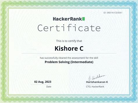 Certified In Problem Solving By Hackerrank Kishore C Posted On The Topic Linkedin