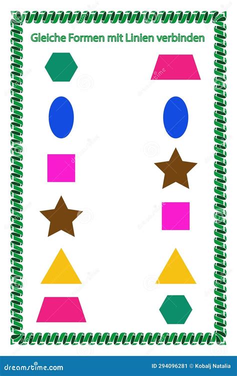 Draw Lines To Connect The Same Shapes Deutch Stock Vector
