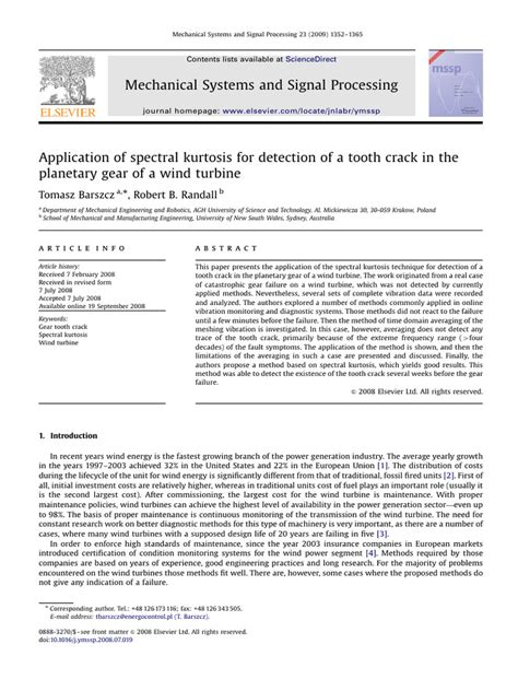 Application Of Spectral Kurtosis For Detection Of A Tooth Crack Pdf