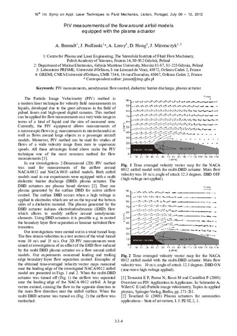 Pdf Piv Measurements Of The Flow Around Airfoil Models Equipped With The Plasma Actuator