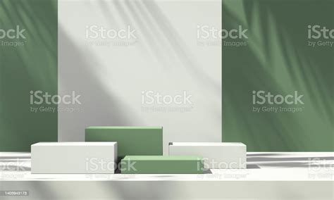 녹색 배경과 나무 그림자가있는 3d 녹색 제품 연단 디스플레이 여름 제품 모형 배경 3d 렌더링 일러스트 레이 션 생활필수품에 대한 스톡 사진 및 기타 이미지 Istock