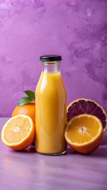 A Bottle Of Orange Juice Next To Two Oranges Premium Ai Generated Image