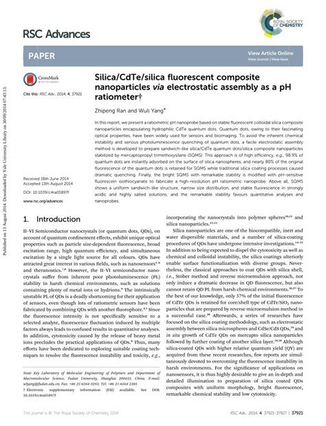 Pdf Silicacdtesilica Fluorescent Composite Nanoparticles Via Electrostatic Assembly As A Ph