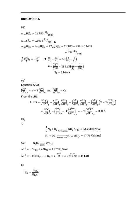 Chem3321 Hwk6 Soln Physical Chemistry Assignments From Drnielsen