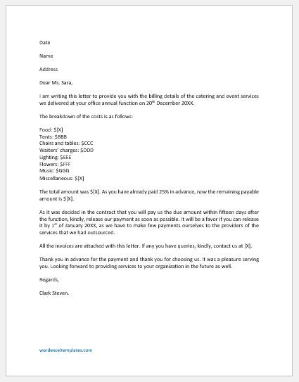 Statement Of Account Sample Letter For Invoice Billing