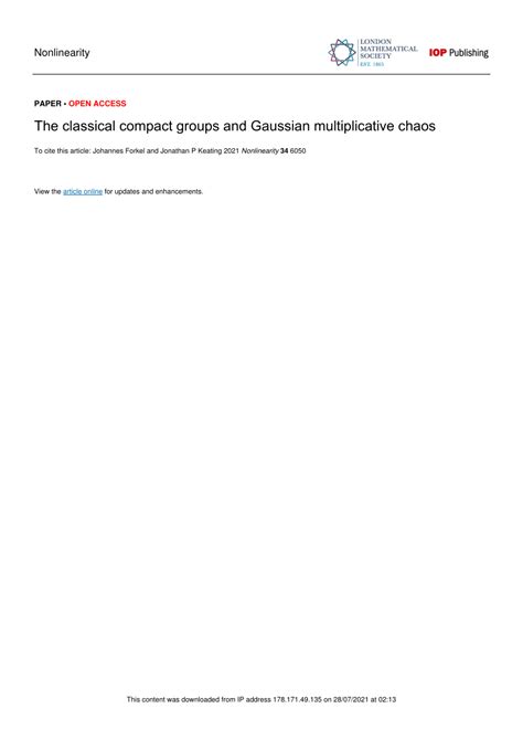 Pdf The Classical Compact Groups And Gaussian Multiplicative Chaos