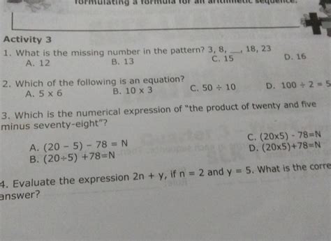 Solved Activity What Is The Missing Number In The Pattern A B C