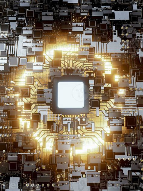Computer Circuit Board Or Motherboard Electron Stream Running From Cpu