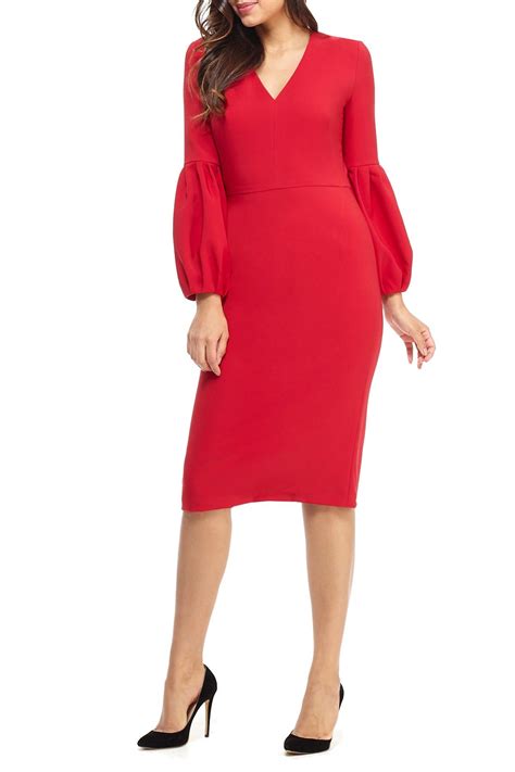 Maggy London Eliza Balloon Sleeve Midi Dress In Dark Red7 Modesens