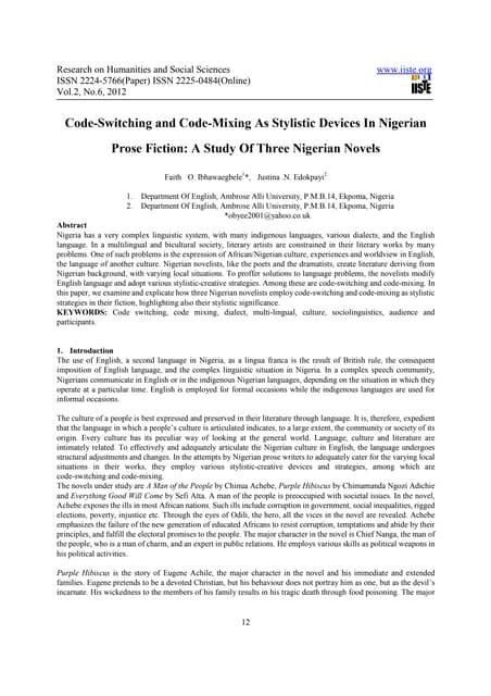 Code Switching And Code Mixing As Stylistic Devices In Nigerian Pdf Programming Languages