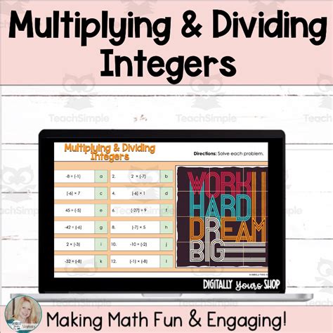 Multiplying And Dividing Integers Digital Self Checking Activity By Teach Simple
