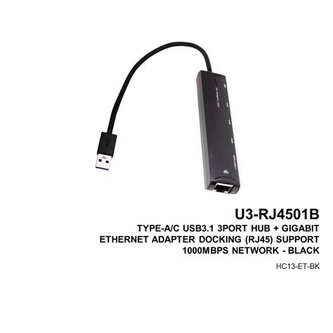 U3 Rj4501b Type A C Usb3 1 3port Hub Gigabit Ethernet Adapter Docking Rj45 Support 1000mbps
